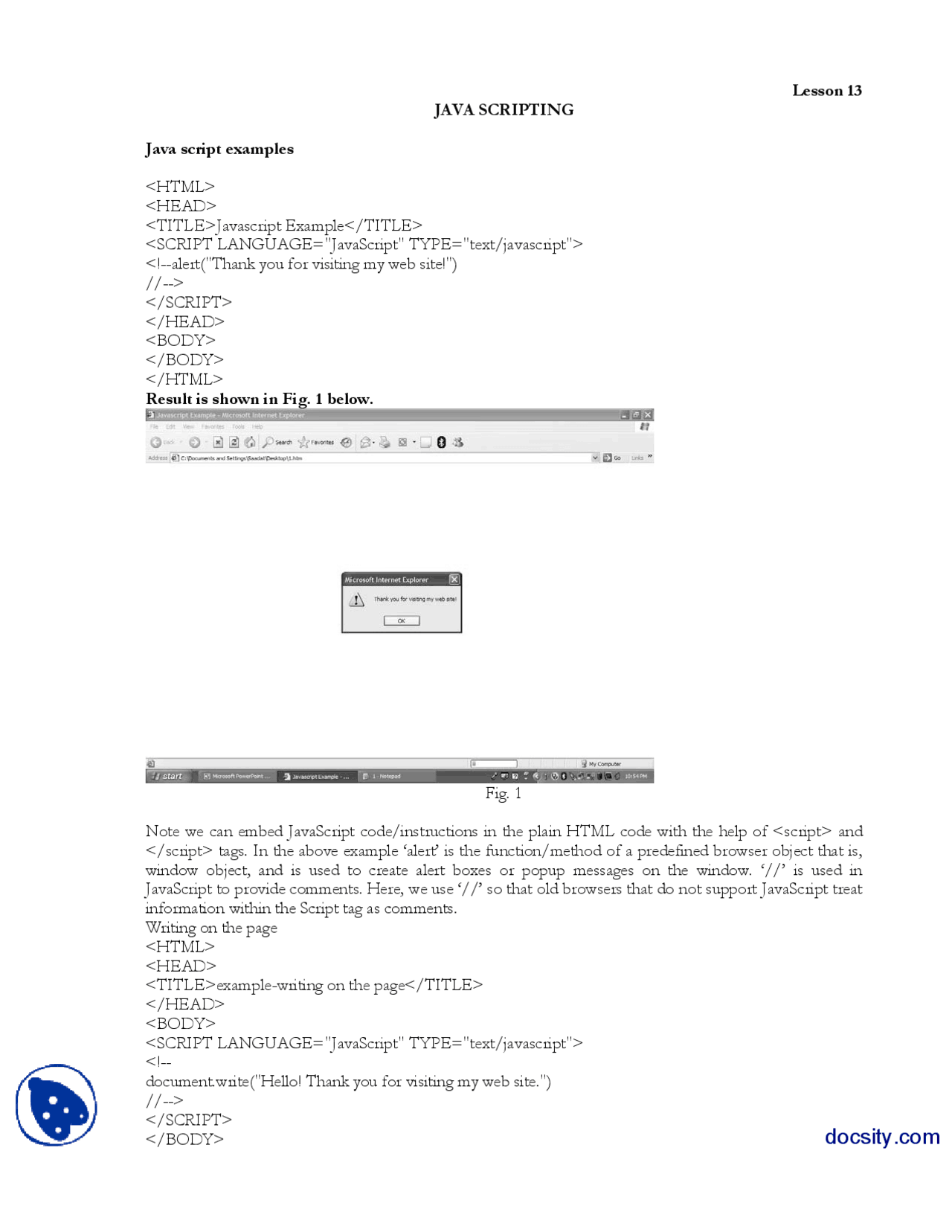 Java Scripting Information Technology Lecture Handout Docsity