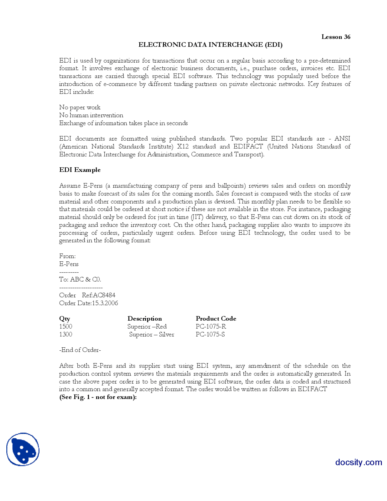 Electronic Data Interchange-Information Technology-Lecture Handout - Docsity