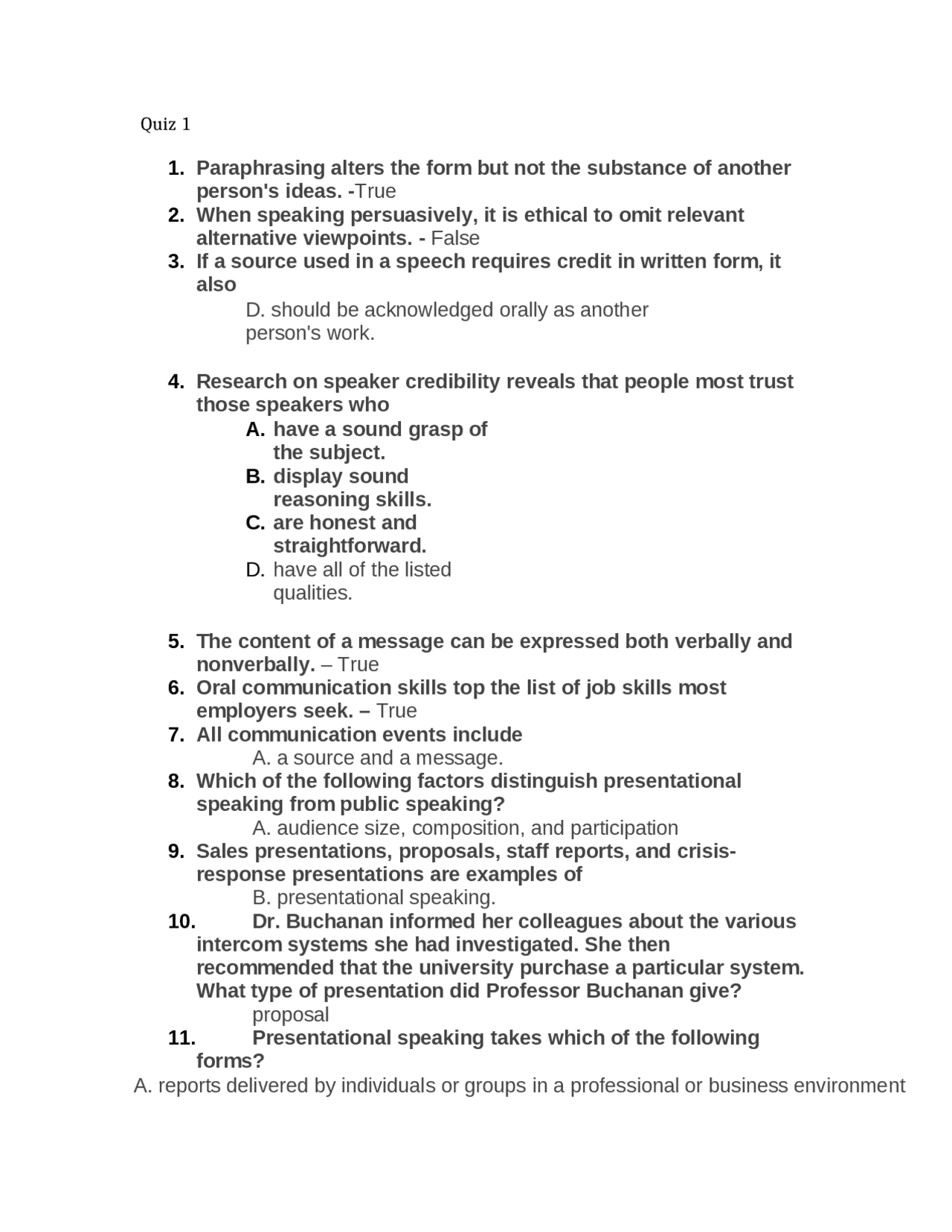 Quiz 1 Solutions Public Speaking Comm 2004 Quizzes Communication