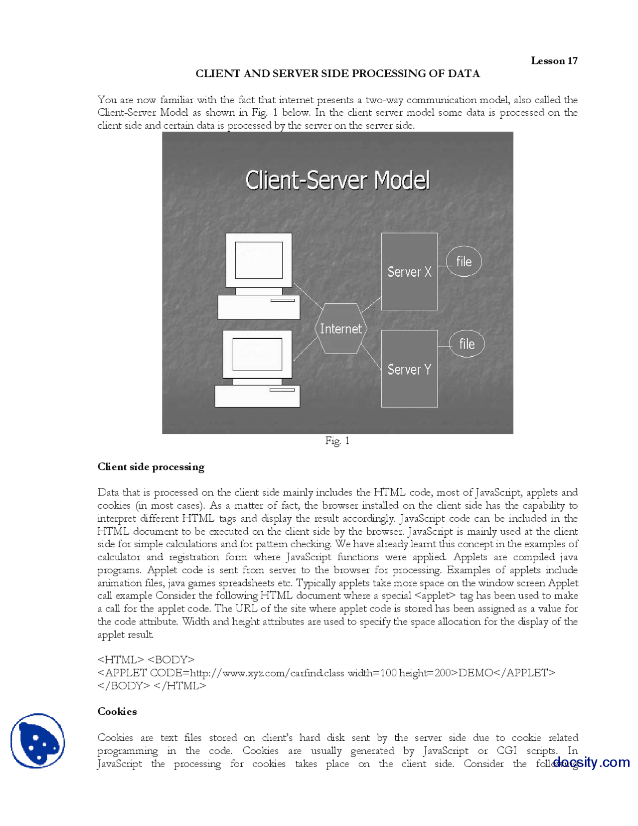 Client And Server Side Processing Of Data Information Technology Lecture Handout Docsity