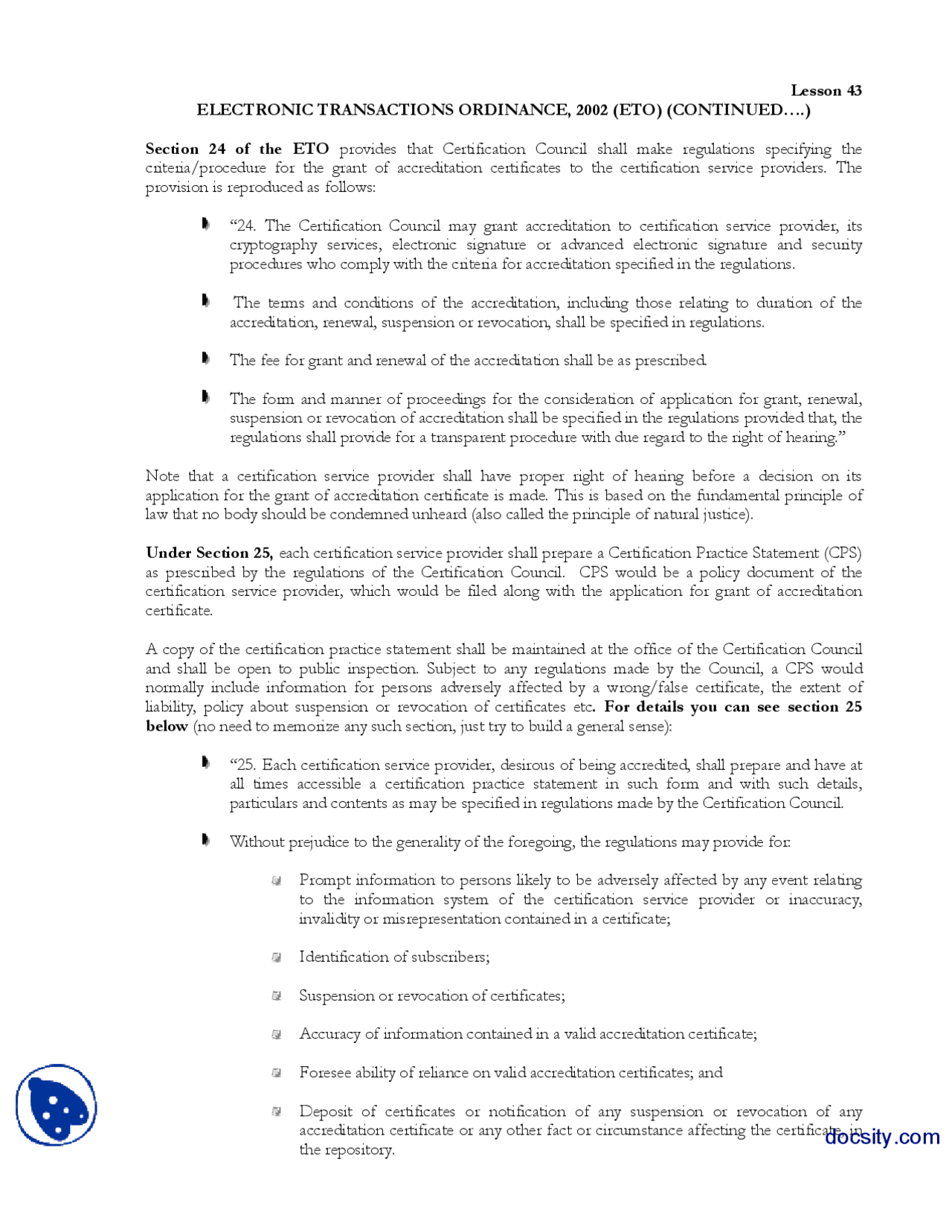 Electronic Transactions Ordinance 2002 Part3-Information Technology-Lecture Handout - Docsity