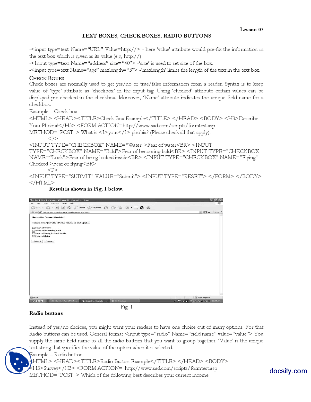 Text Boxes Check Boxes Radio Buttons Information Technology Lecture