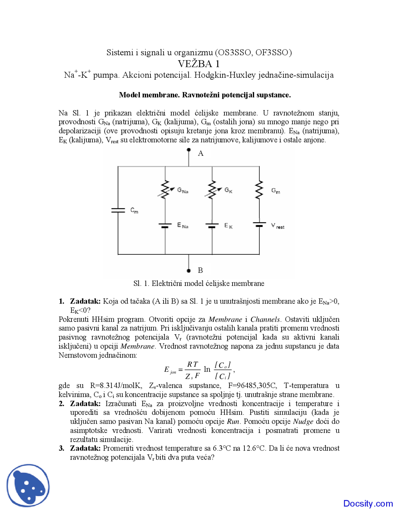 Sistemi I Signali U Organizmu Vezbe Signali I Sistemi Vezba1 Hhsim