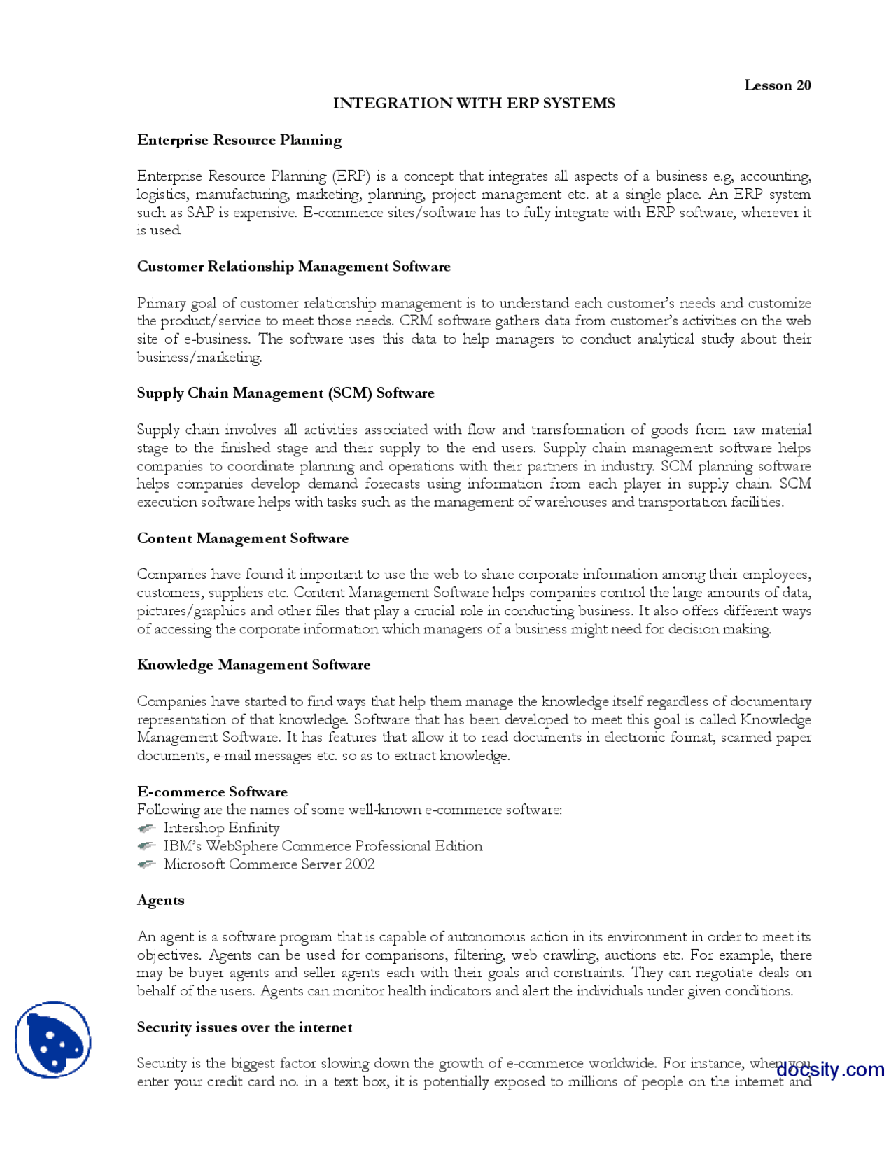 Integration With Erp System Information Technology Lecture Handout
