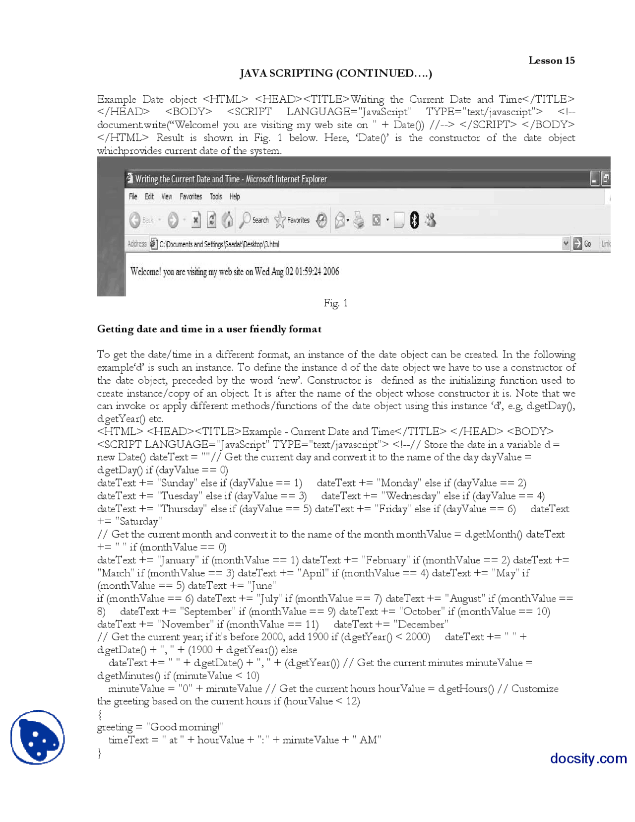 Java Scripting Part3 Information Technology Lecture Handout Docsity