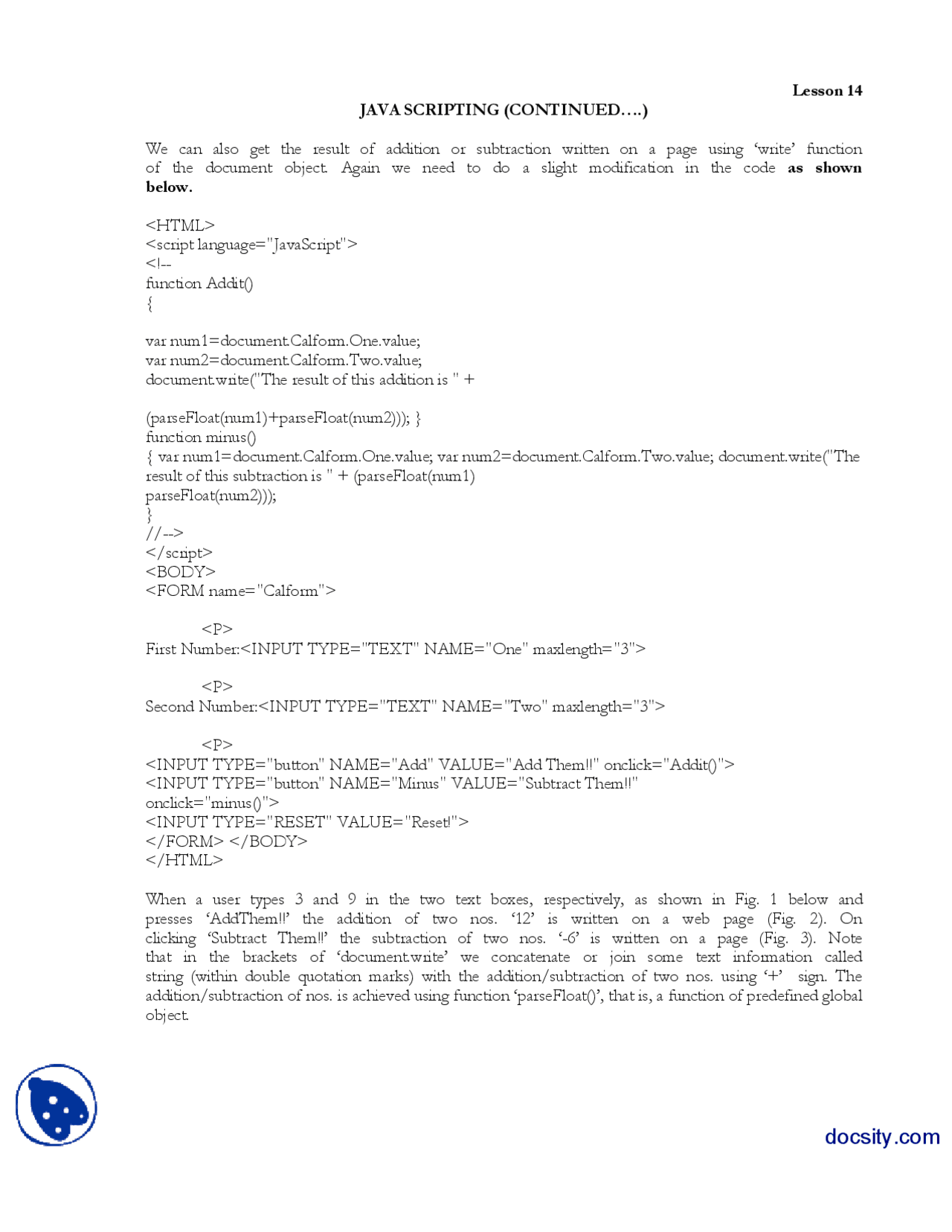Java Scripting Part2 Information Technology Lecture Handout Docsity