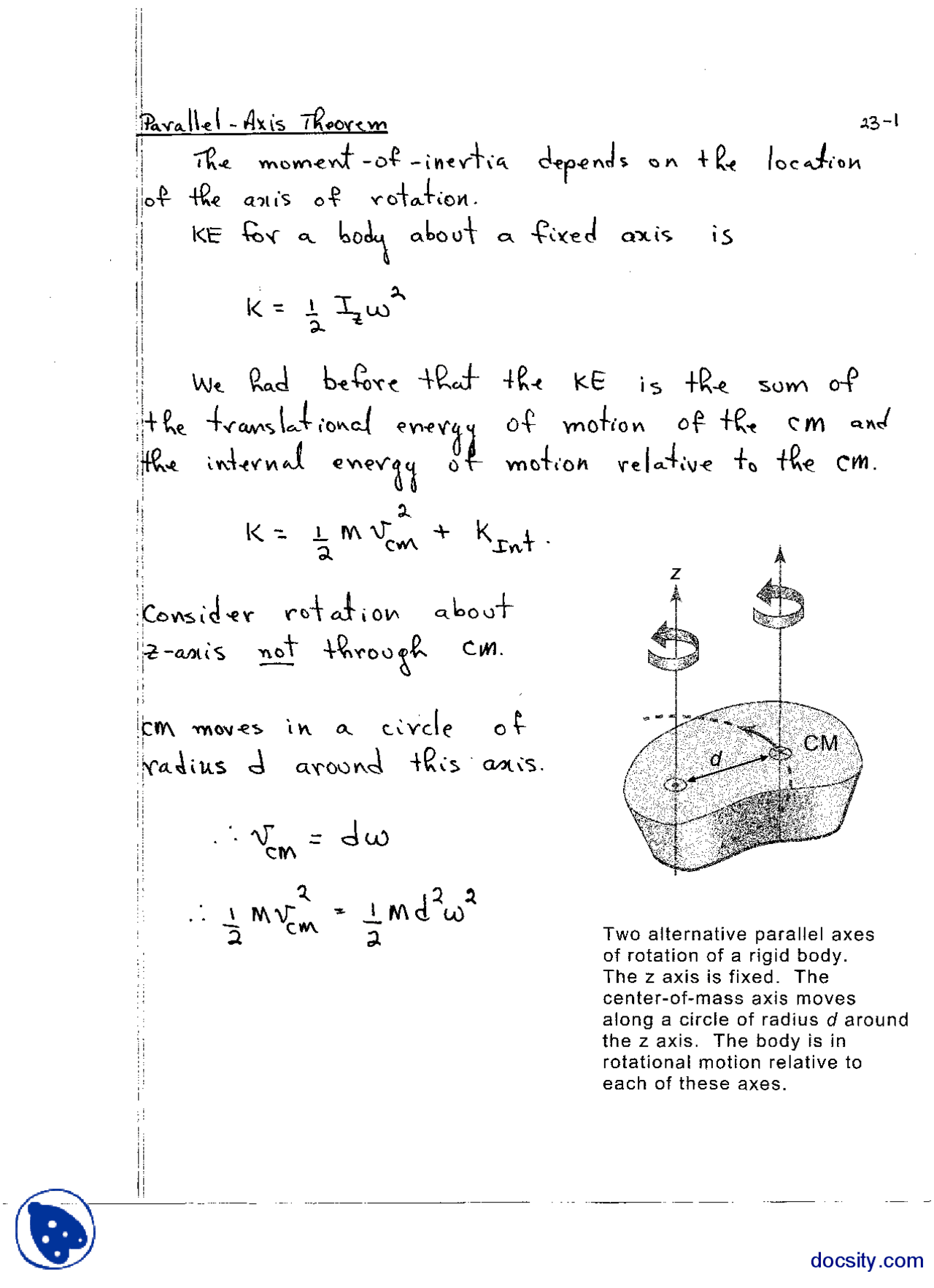 Parellel Axis Theorum Physics Lecture Notes Docsity