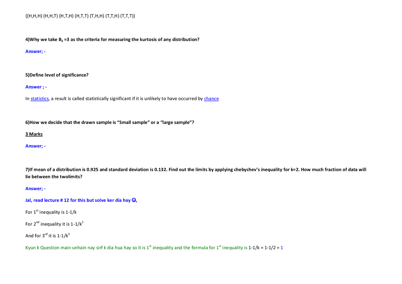 Level Of Significance Statistics Solved Assignments Docsity