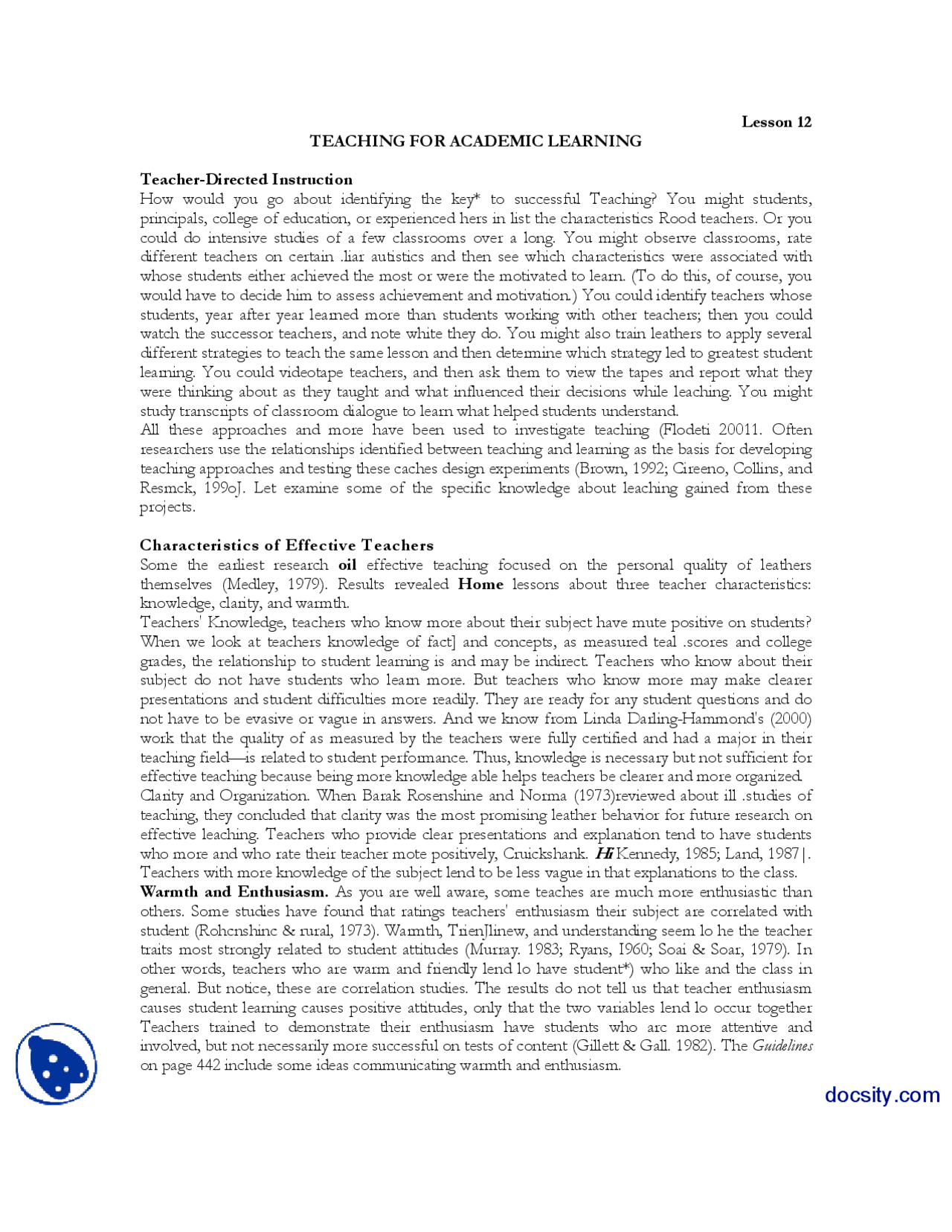 Teaching For Academic Learning-Educational Psycology-Lecture Handouts ...