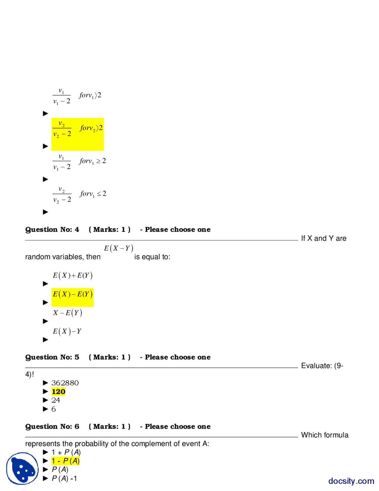 Random Variables Problems Statistics Solved Quizes Docsity