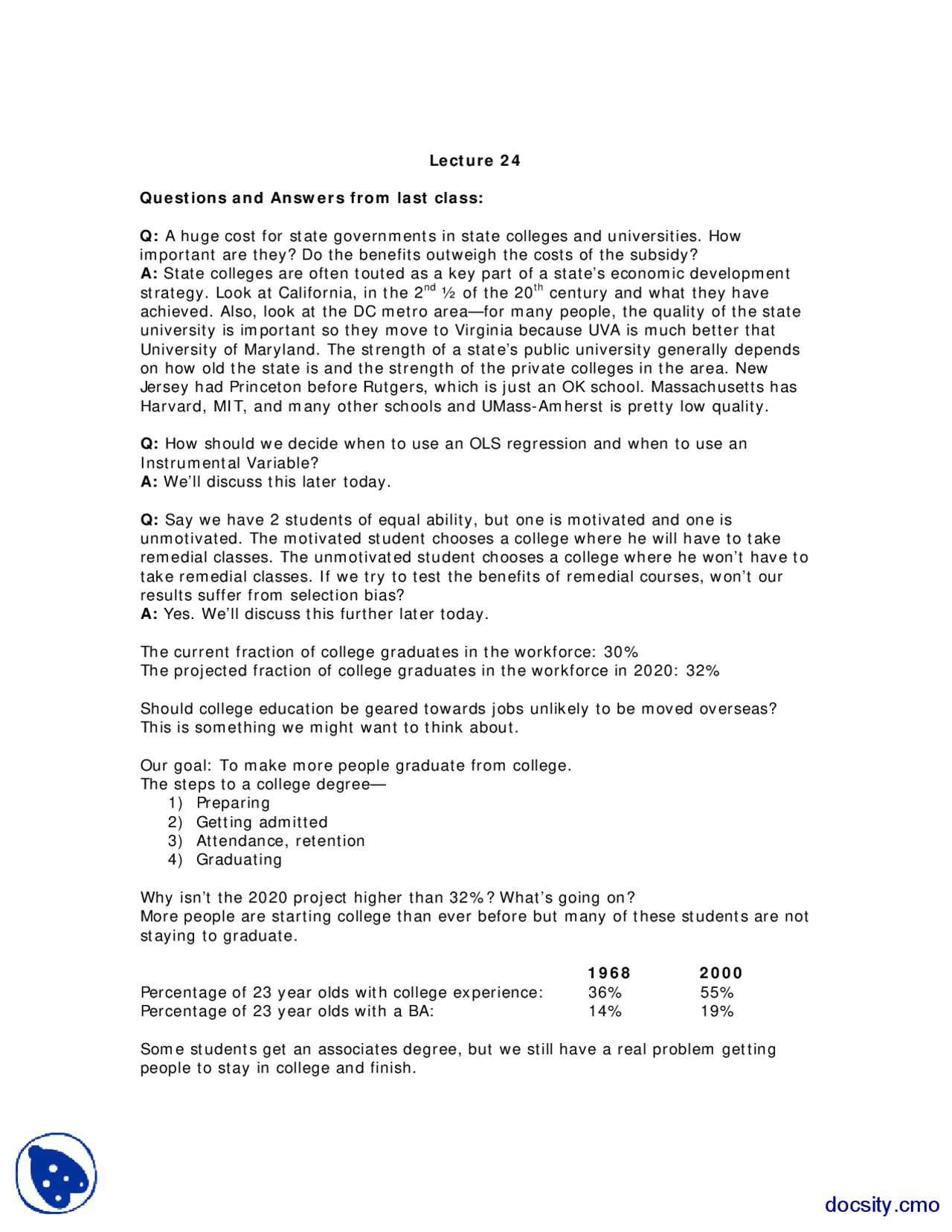 Questions And Answers From Last Class Part 2 Education Economics