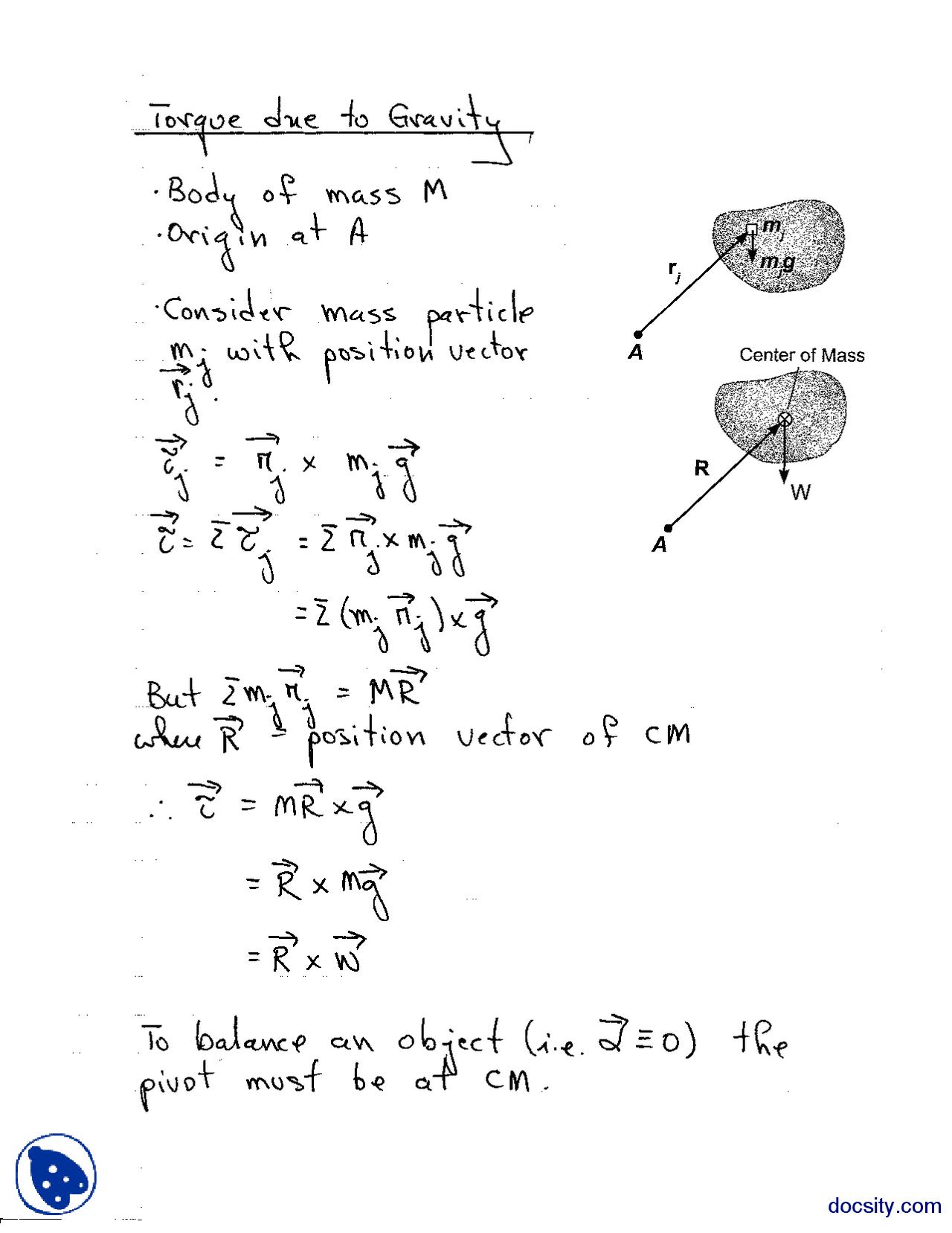 Torque Gravity Physics Lecture Notes Docsity
