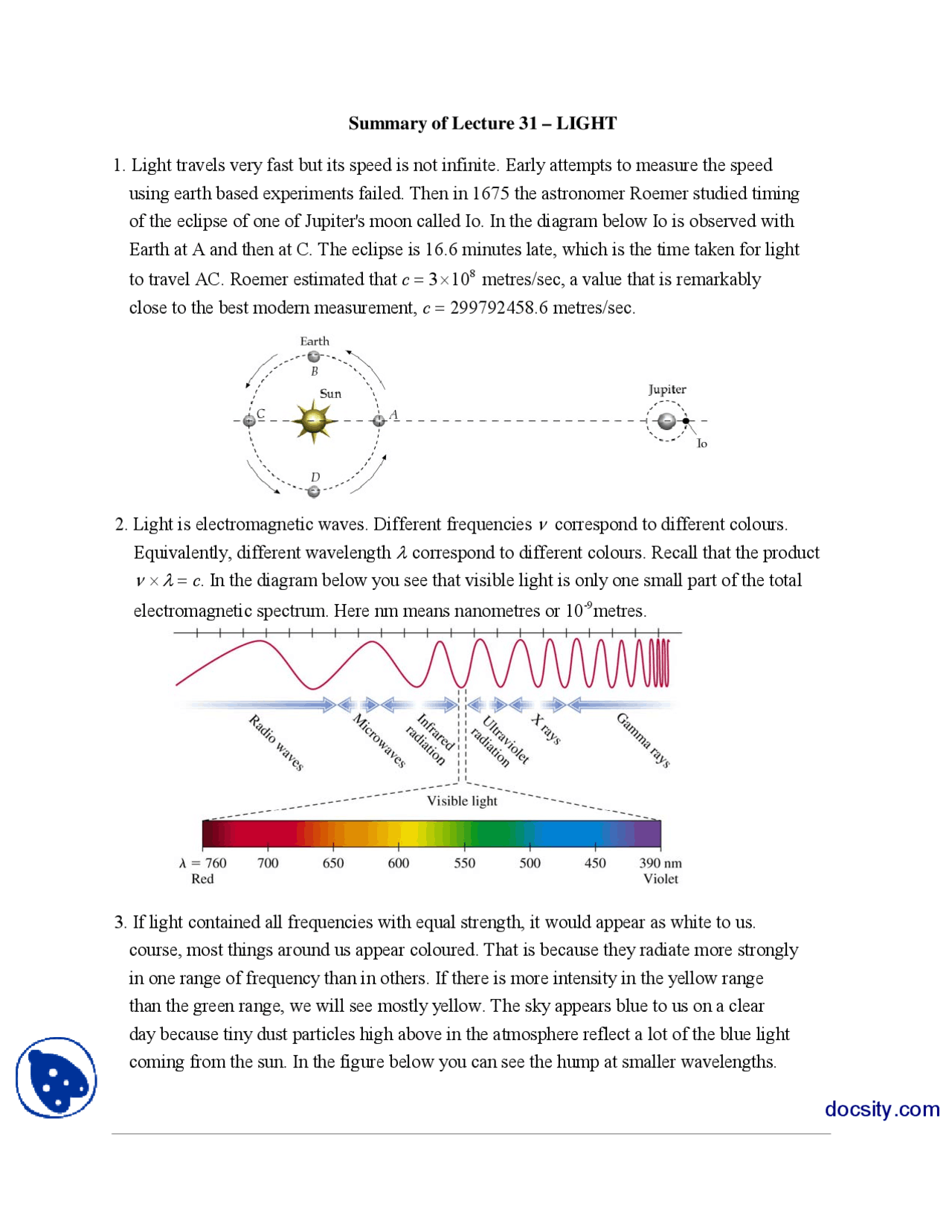 Light Classical Physics Handouts Docsity