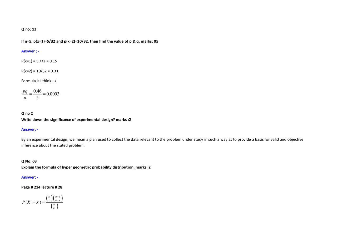 Geometric Probability Distribution-Statistics-Solved Assignments - Docsity