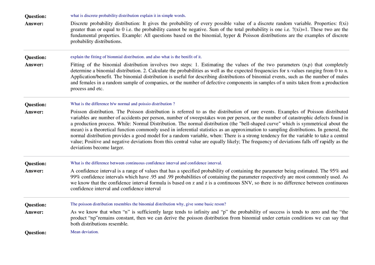 Probability Distribution-Statistics-Solved Assignments | Exercises Statistics | Docsity