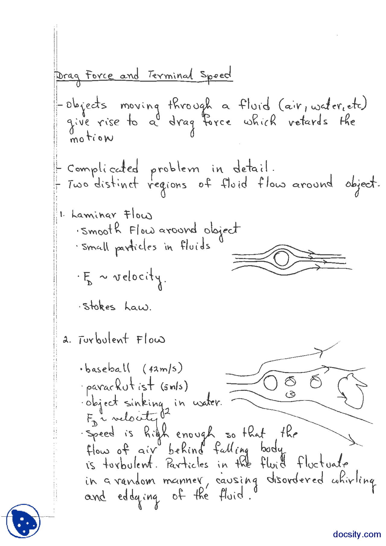 Drag Force Physics Lecture Notes Docsity