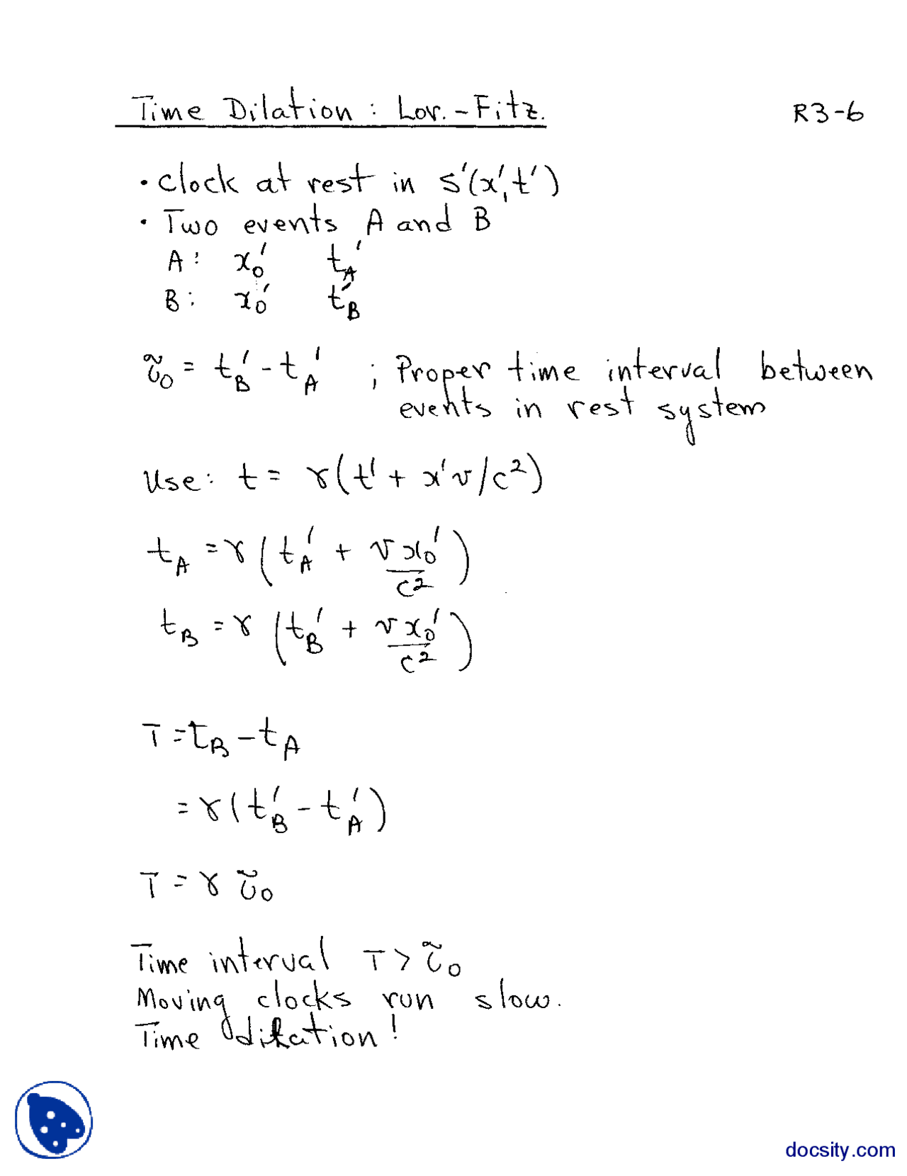 Time Dilation I Physics Lecture Notes Docsity