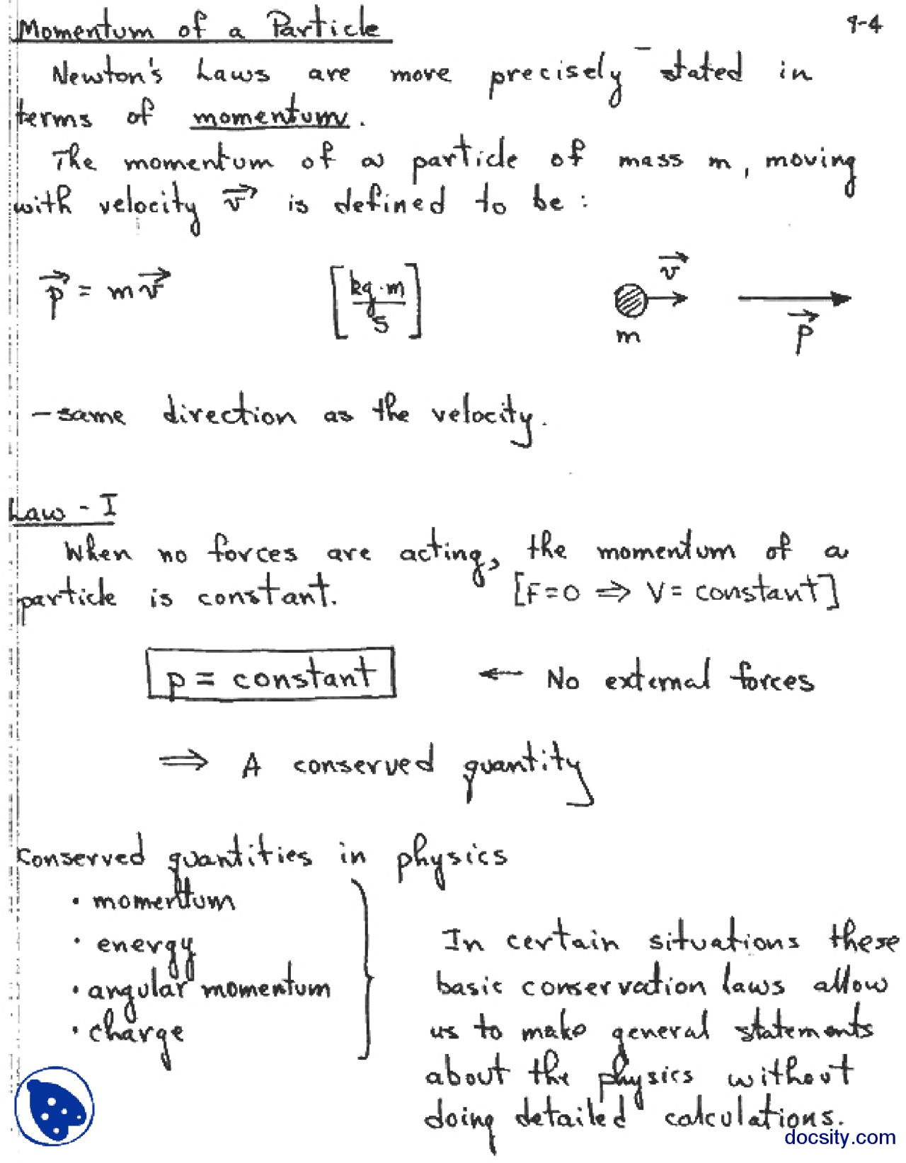 Momentum Of Particals Physics Lecture Notes Docsity