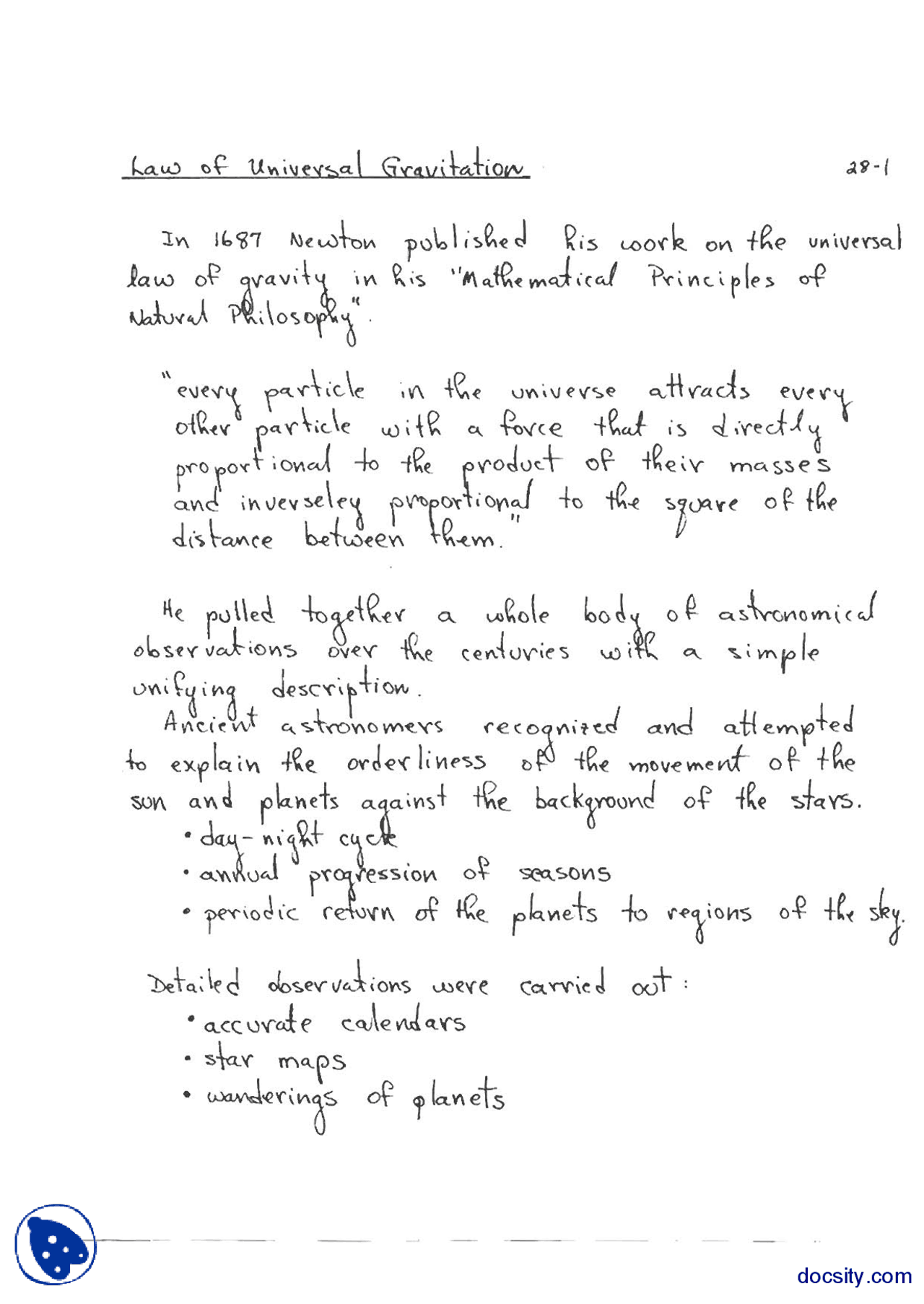 Law Universal Gravitation Physics Lecture Notes Docsity
