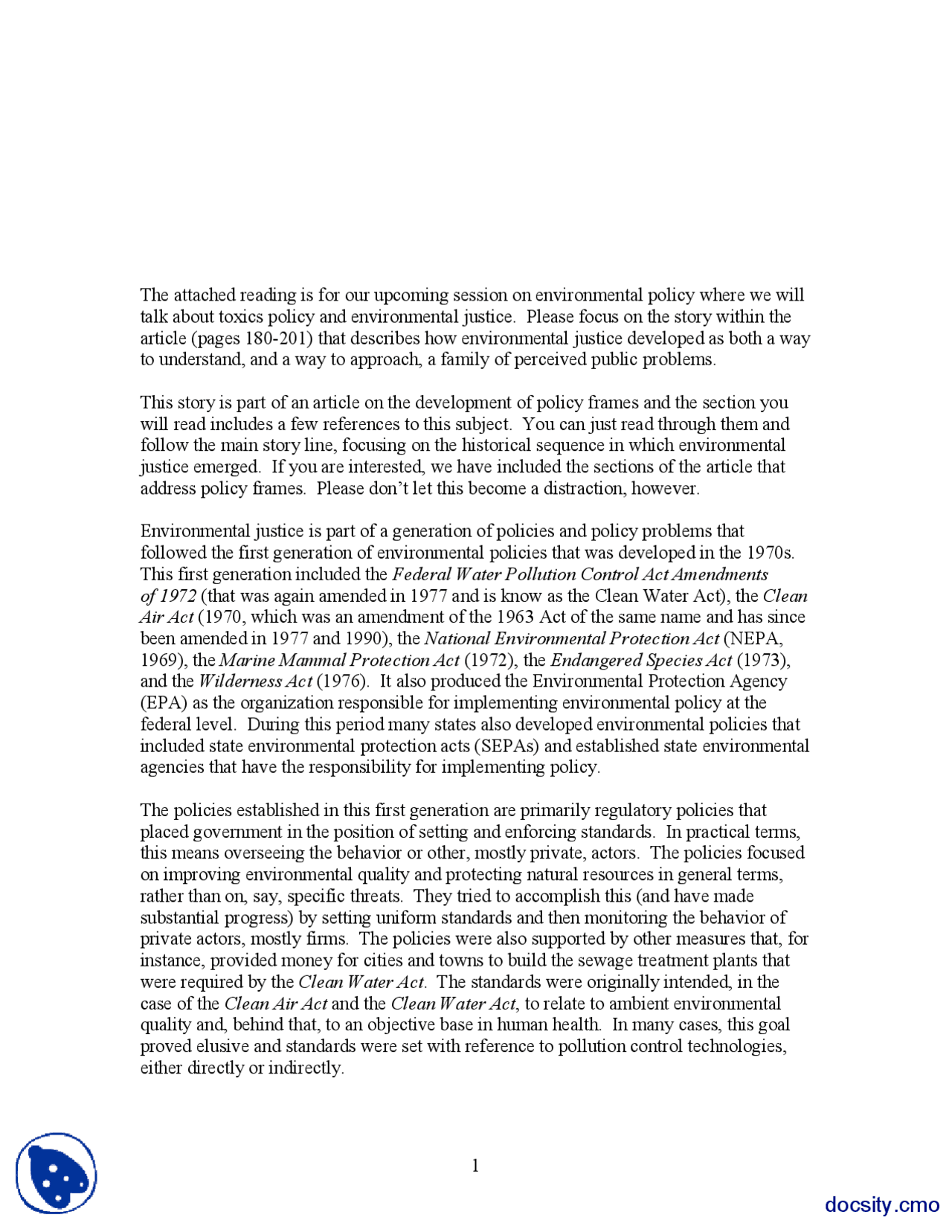 Session On Environmental Policy Public Policy Lecture Handout Docsity