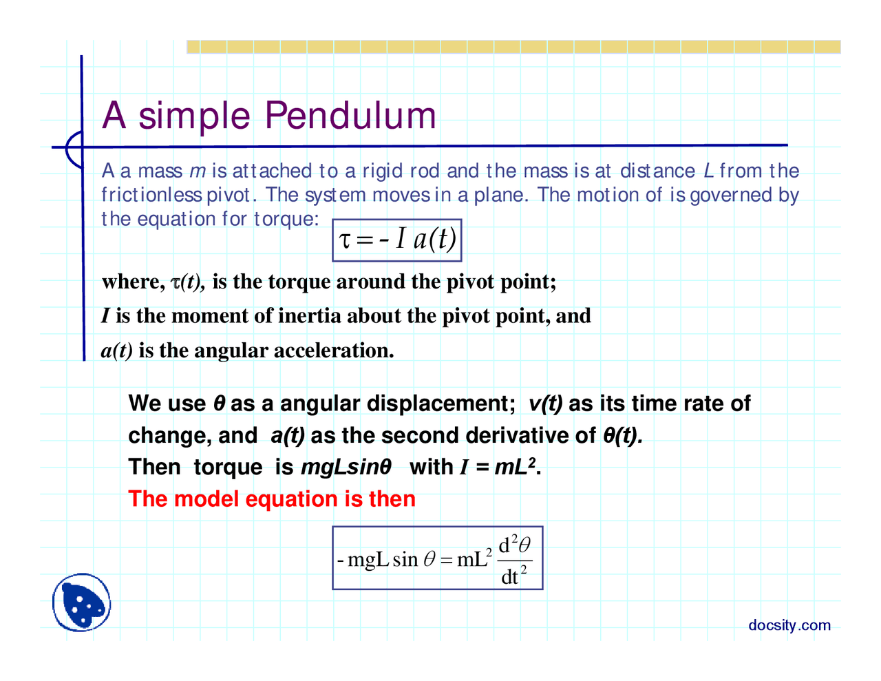 Simple Pendulum Stochastic Process Lecture Slides Docsity