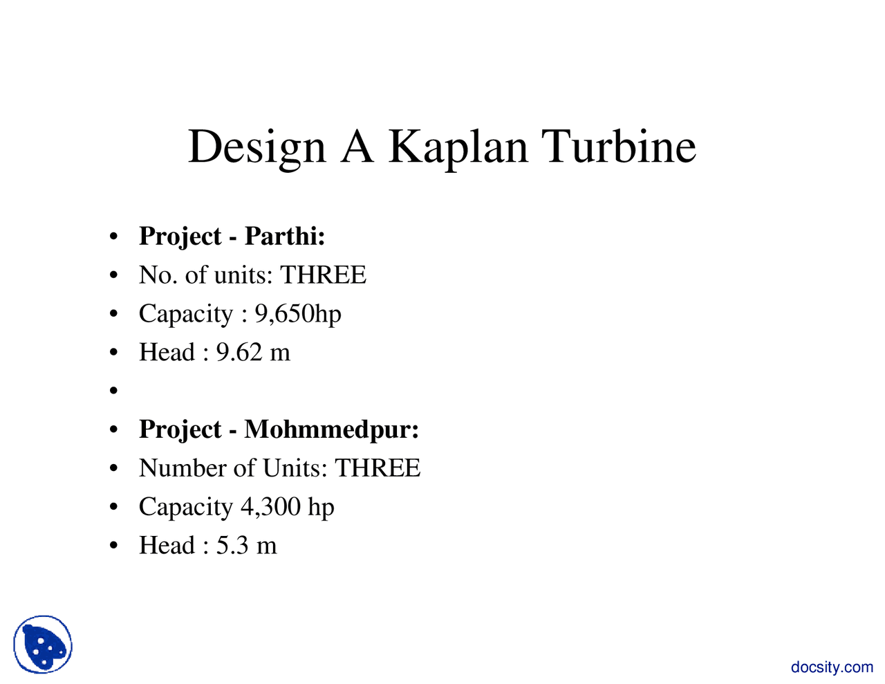 Design A Kaplan Turbine Turbomecines Lecture Slides Docsity