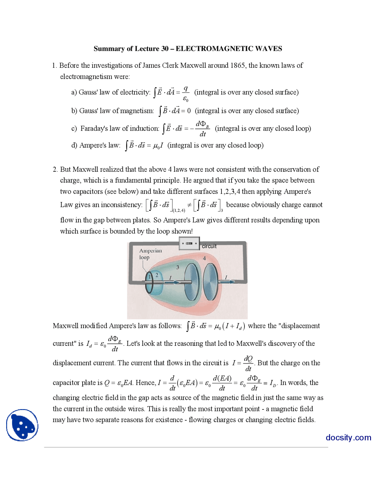 Electromagnetic Waves Classical Physics Handouts Docsity