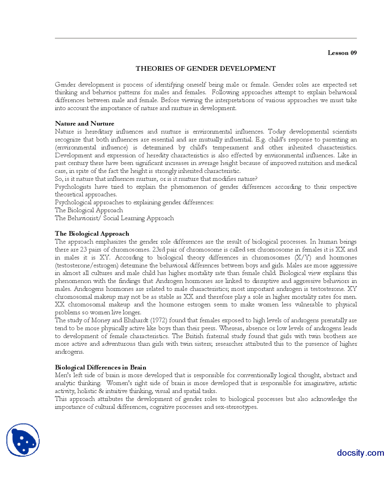 Theories Of Gender Development-Gender Psychology-Handouts | Lecture ...