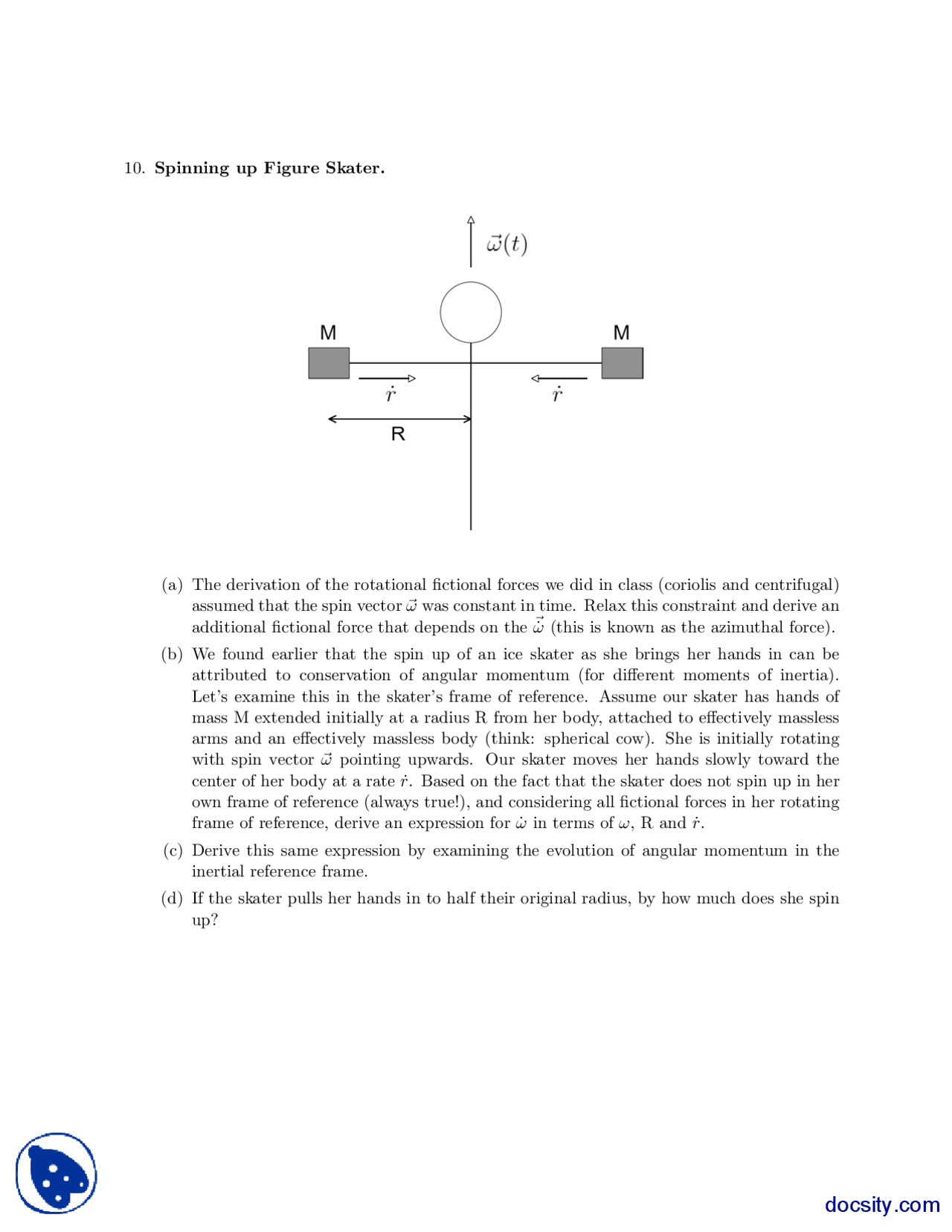 Spinning Up Figure Skater Classical Physics Assignments Docsity