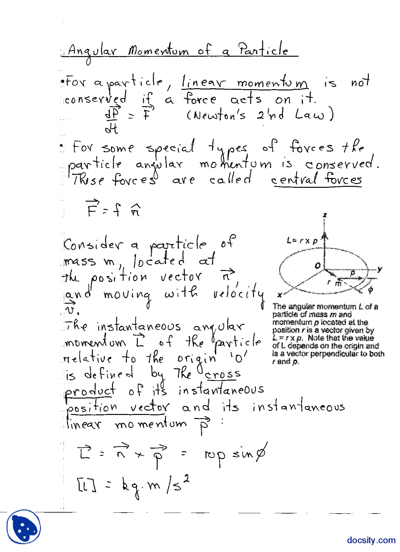 Angular Momentum Physics Lecture Notes Docsity