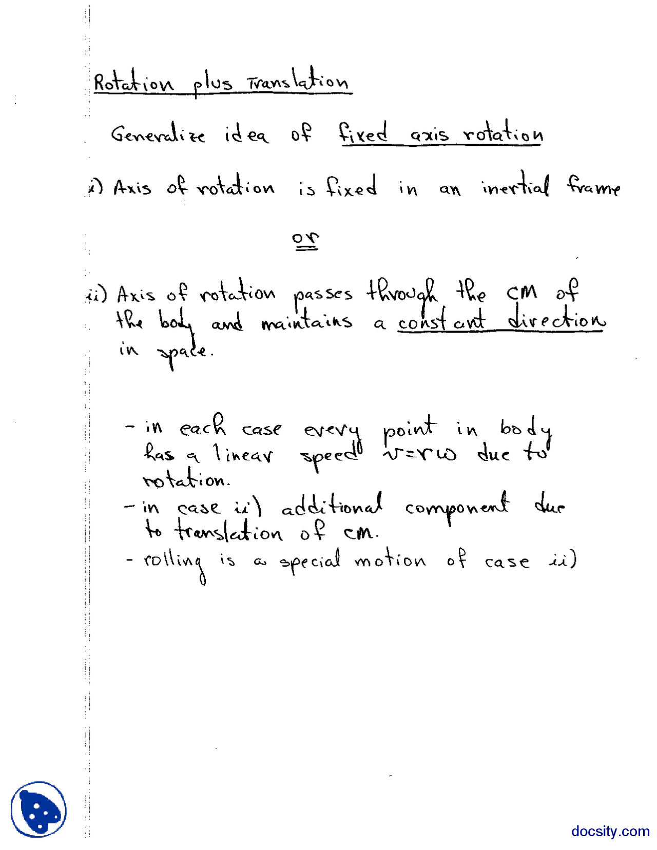 Rotation And Translation Physics Lecture Notes Docsity