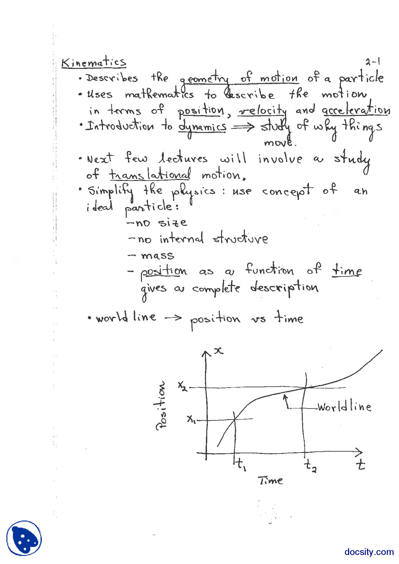 Kinematics Physics Lecture Notes Docsity