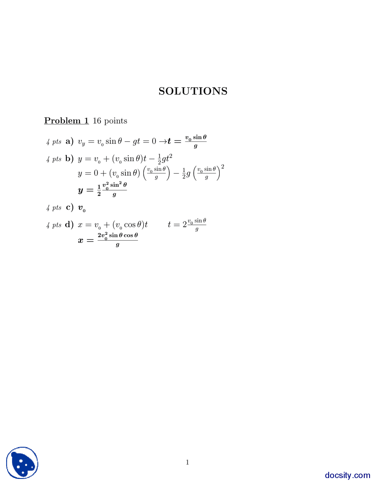 Solutions Classical Physics Exam Solution Docsity