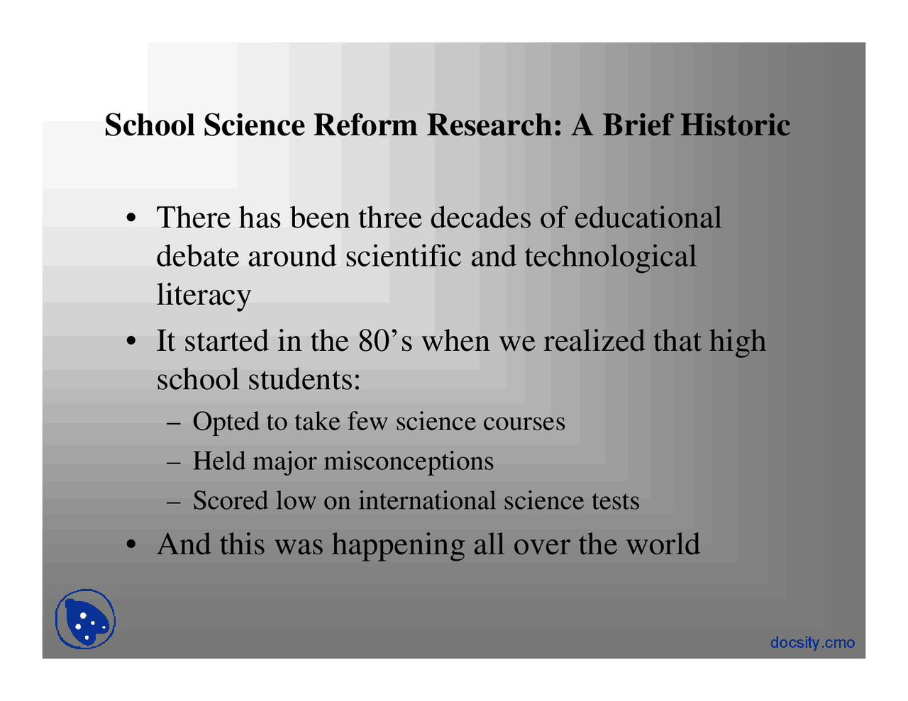 School Science Reform Research-Education Economics-Lecture Slides - Docsity