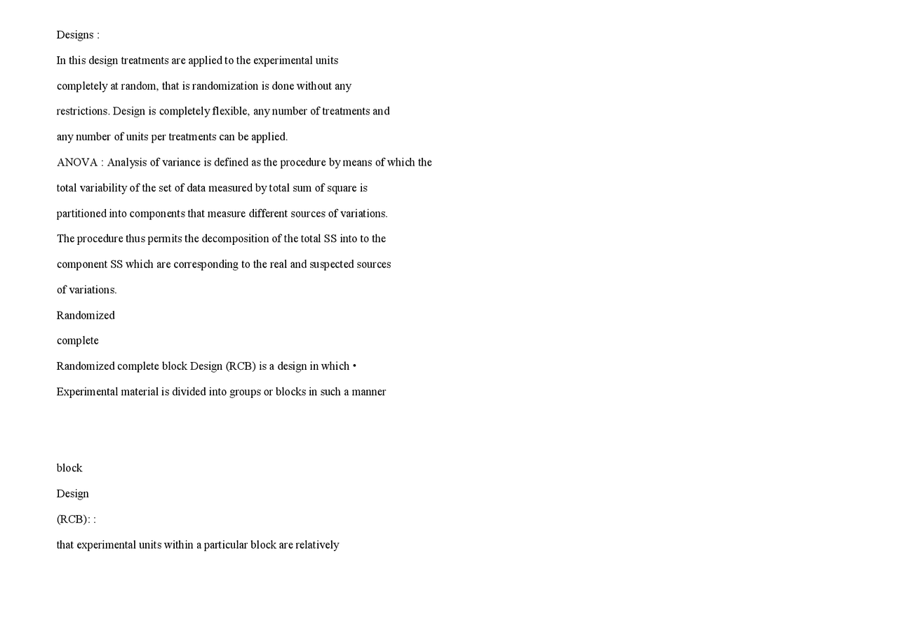 Designs Statistics Notes Docsity