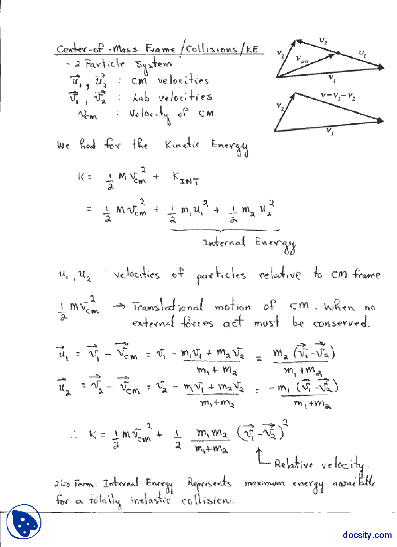 Mass Centre Physics Lecture Notes Docsity