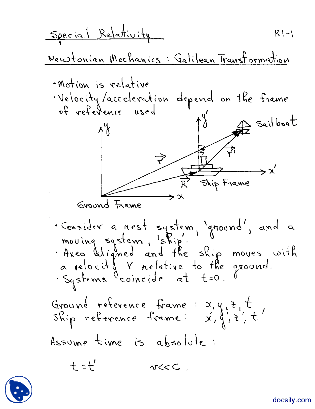 Special Relativity-Physics-Lecture Notes | Study notes Physics | Docsity