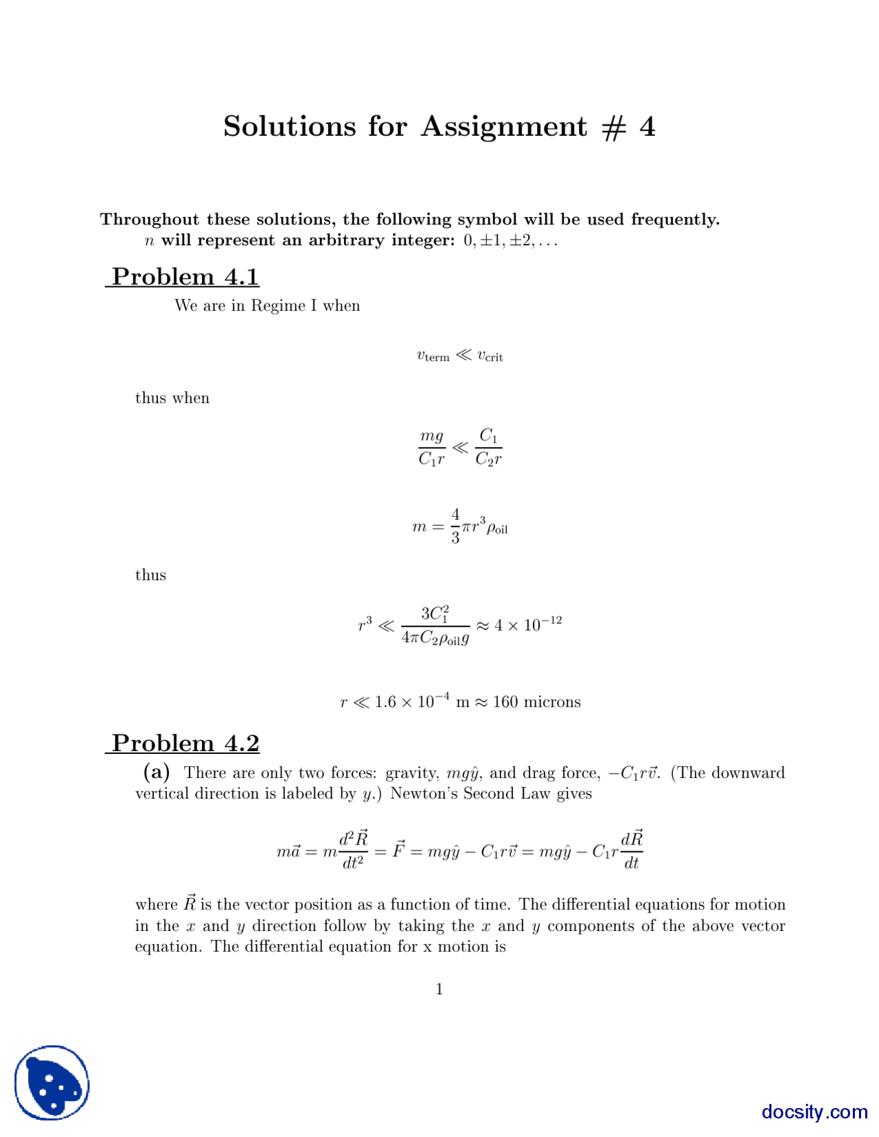 Arbitrary Integer Classical Physics Assignments Docsity