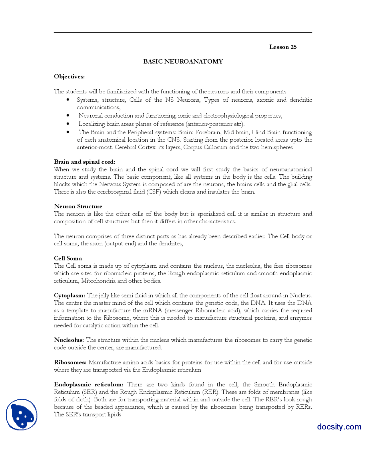 Basic Neuroanatomy 1 Neurological Basics Of Behaviour Handouts Docsity