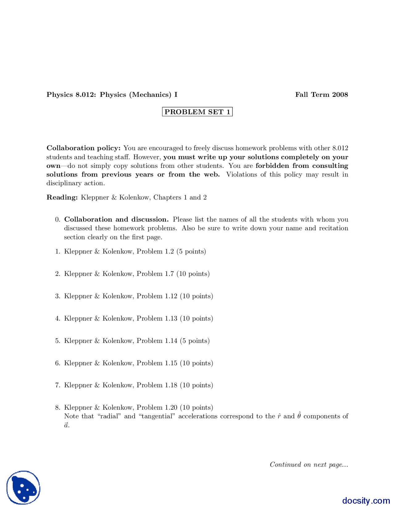 Collaboration Policy Classical Physics Assignments Docsity