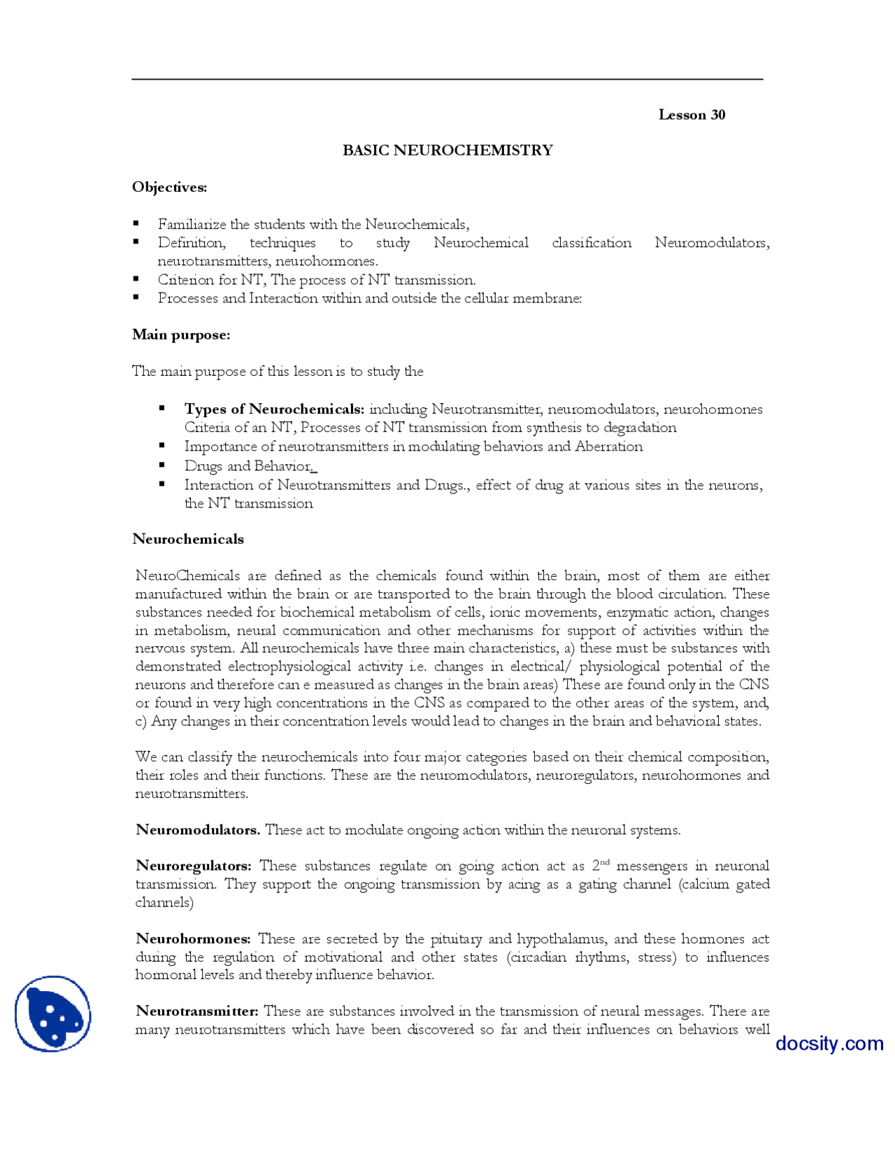 Basic Neuroanatomy 6 Neurological Basics Of Behaviour Handouts Docsity