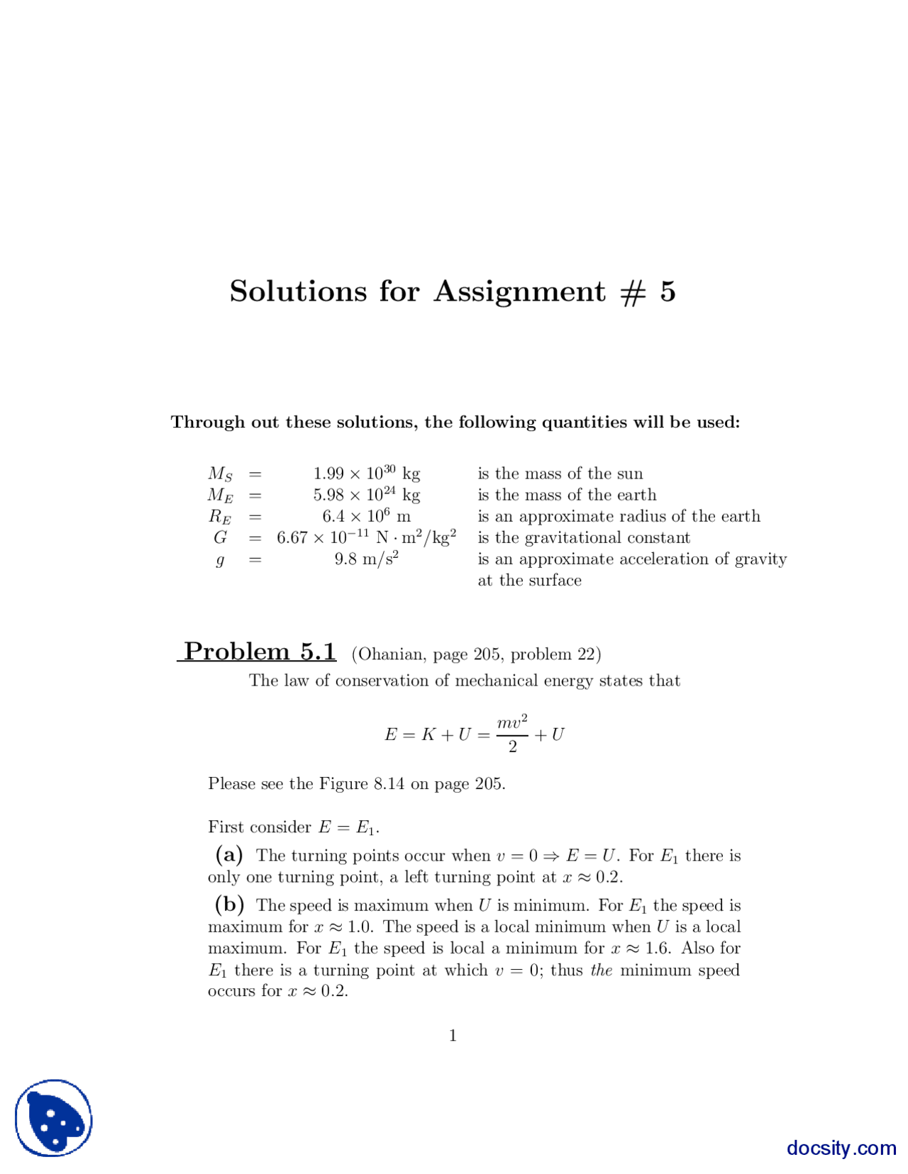 Conservation Of Mechanical Energy-Classical Physics-Assignments ...