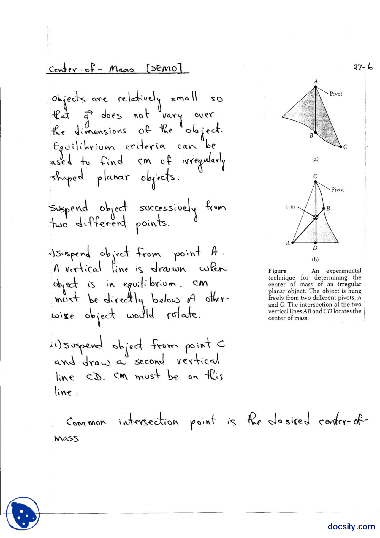 Centre Of Mass Physics Lecture Notes Docsity