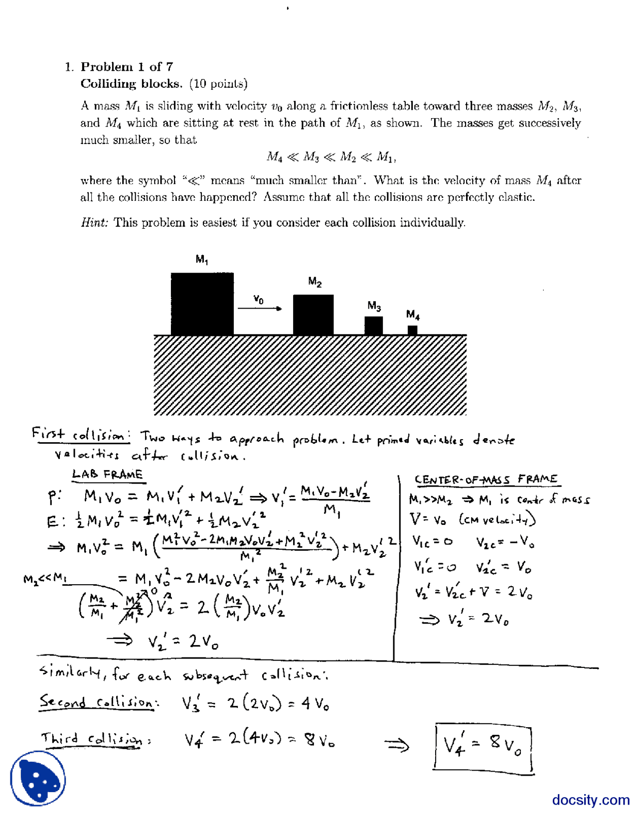 Coliding Blocks Classical Physics Exam Solution Docsity