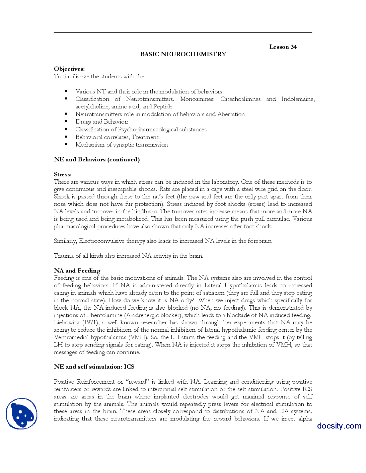 Basic Neuroanatomy 10 Neurological Basics Of Behaviour Handouts Docsity
