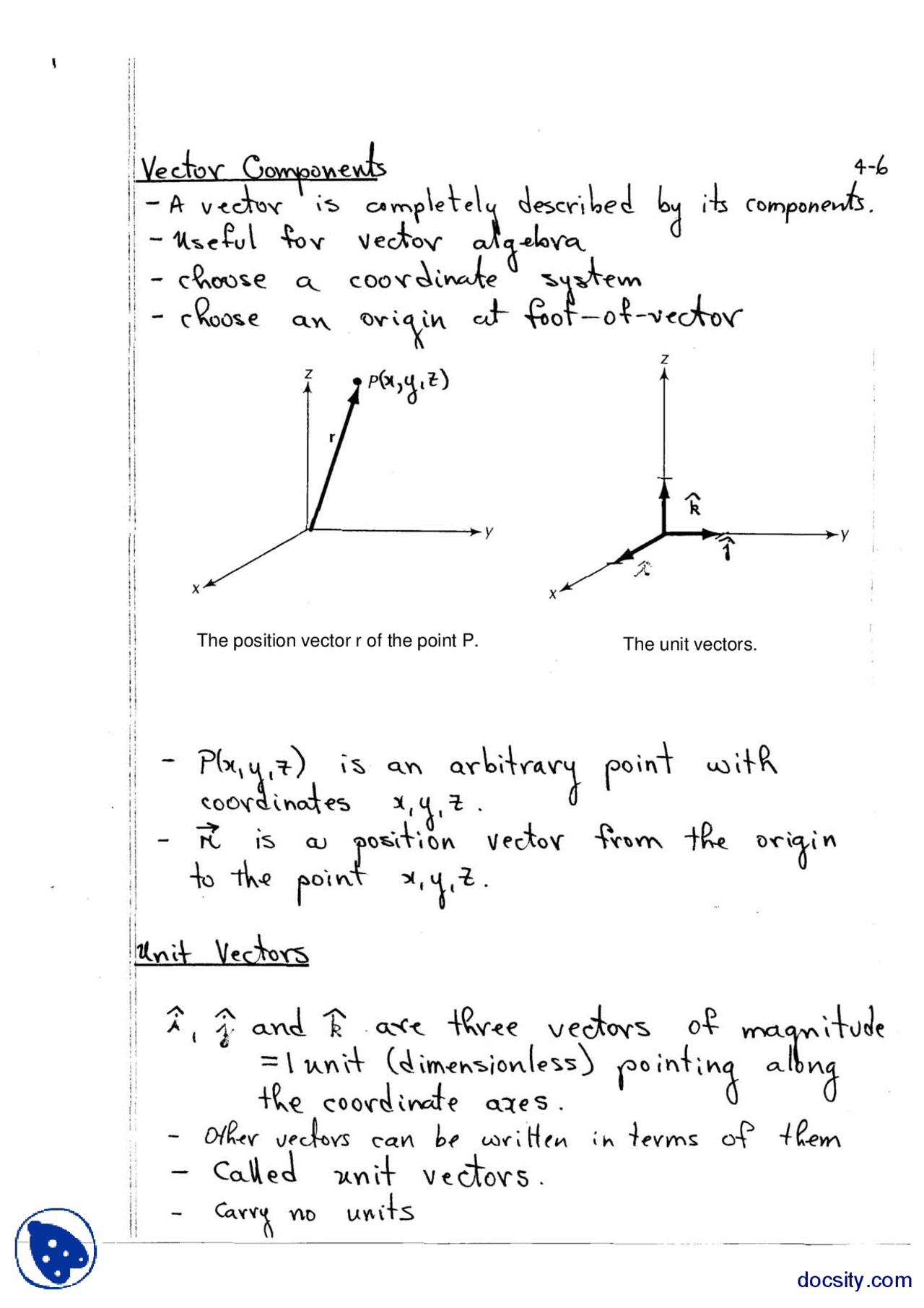 Vector Component Physics Lecture Notes Docsity