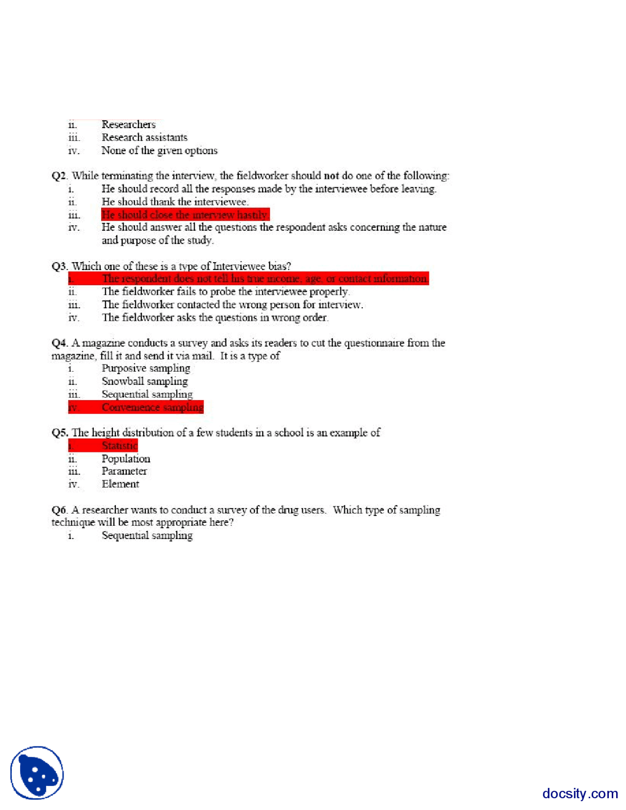 Mcq Problems Statistics Solved Quizes Docsity