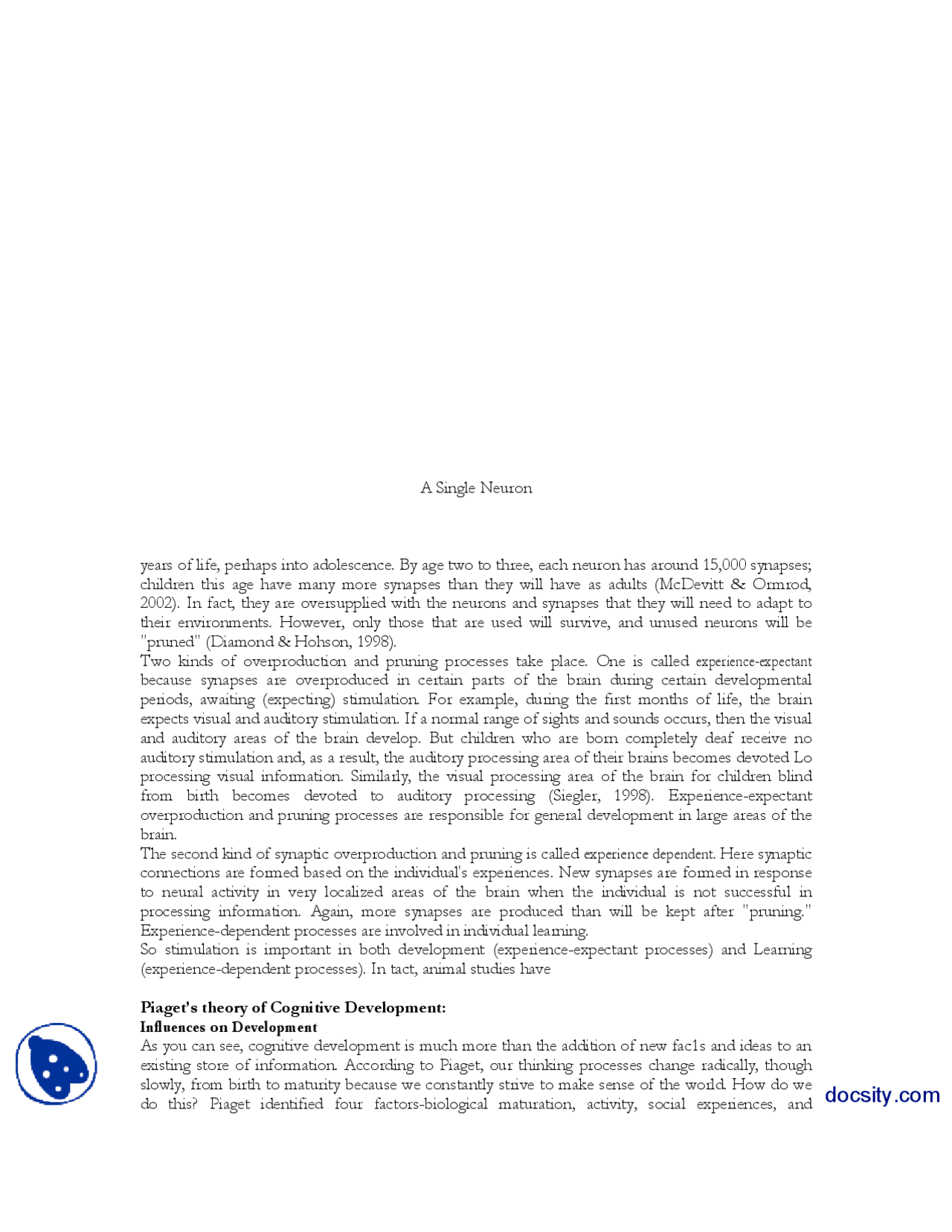 A Single Neuron Educational Psycology Lecture Handouts Docsity