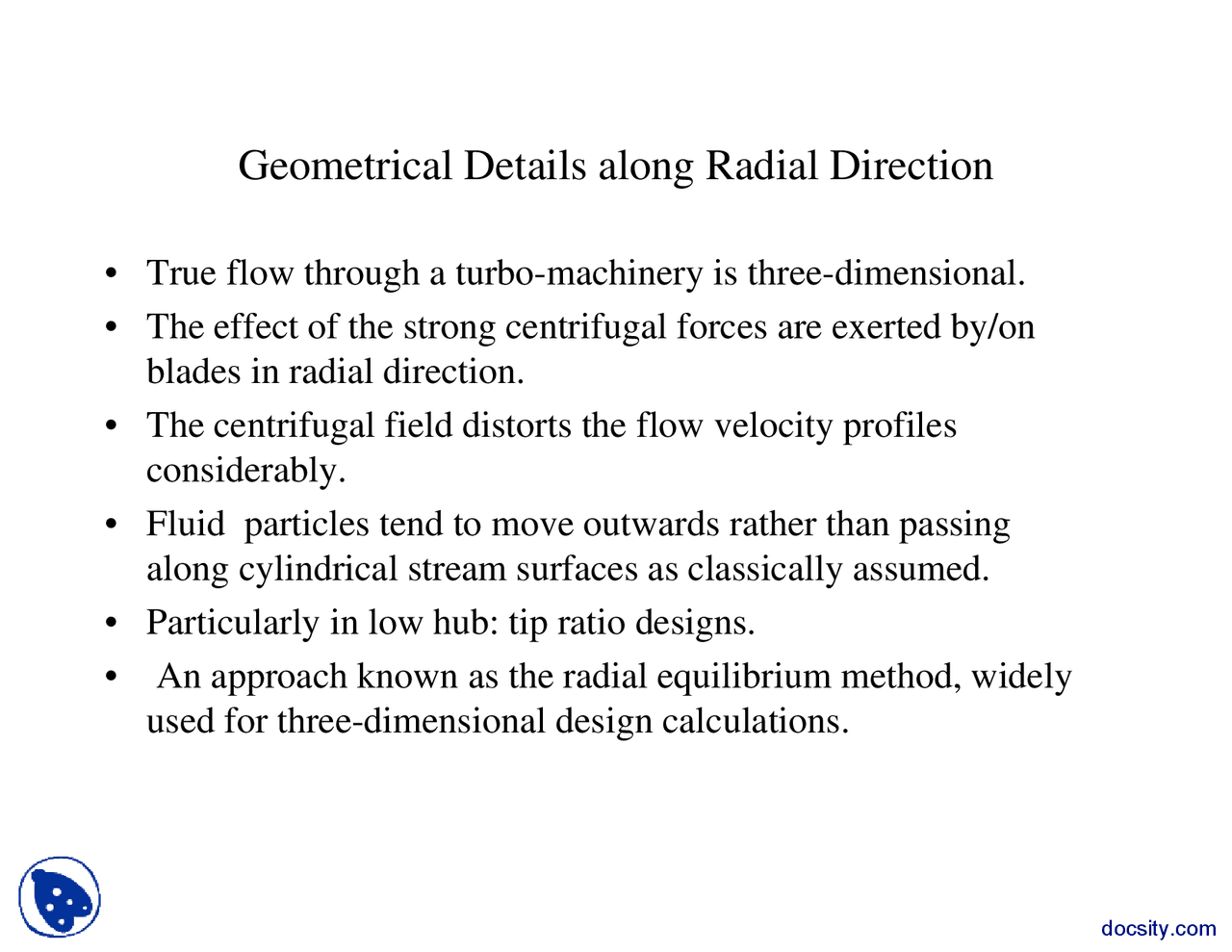 Geometrical Details Along Radial Direction Turbomecines Lecture Slides