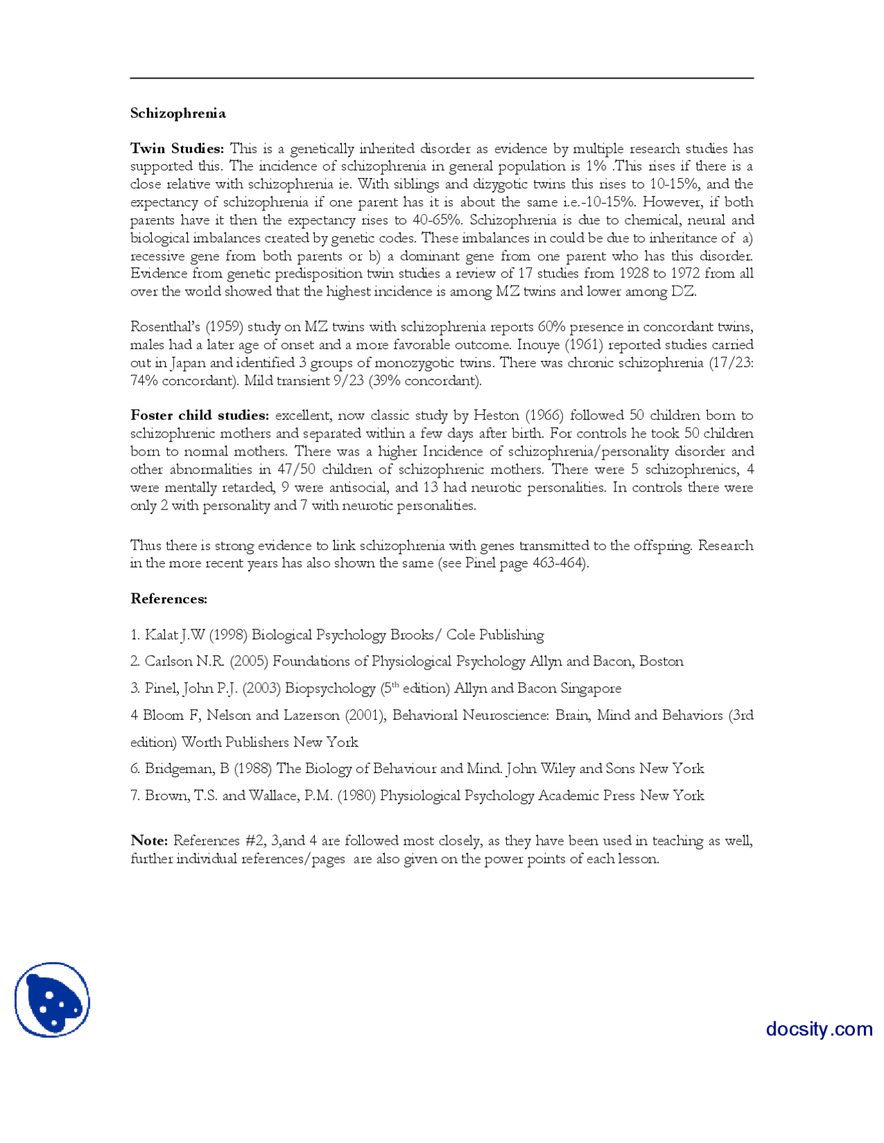 Schizophrenia Neurological Basics Of Behaviour Handouts Docsity